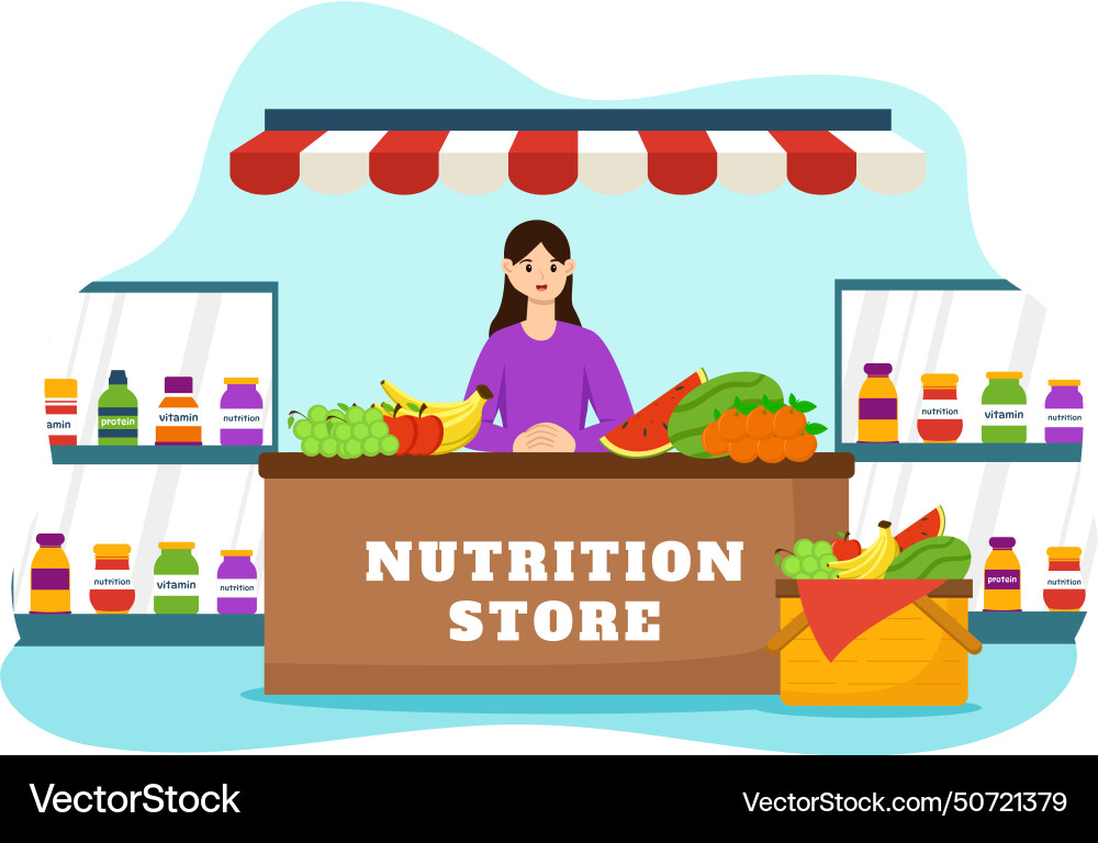 Nutrition store with dietary supplement Royalty Free Vector
