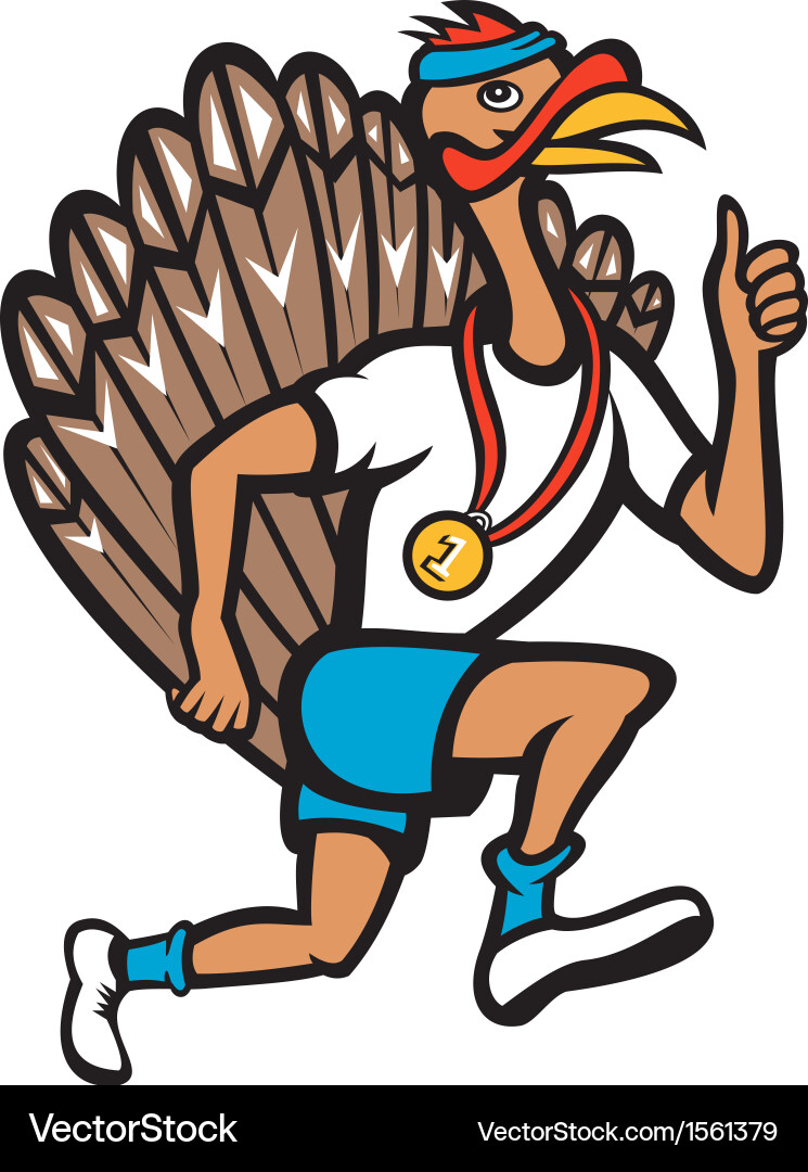 Turkey run runner thumb up cartoon Royalty Free Vector Image
