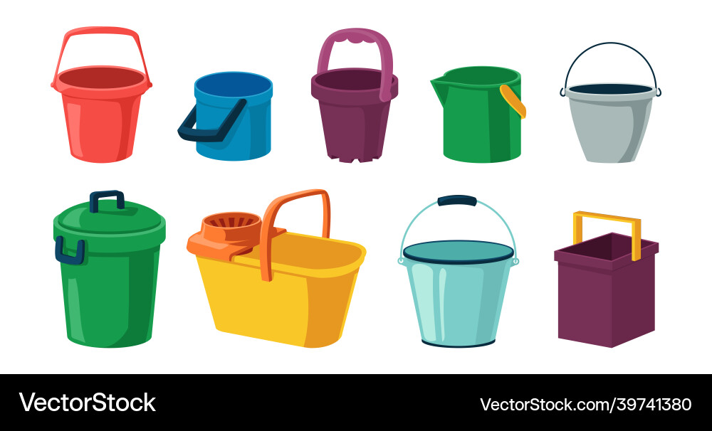 Cartoon bucket plastic and metal container Vector Image