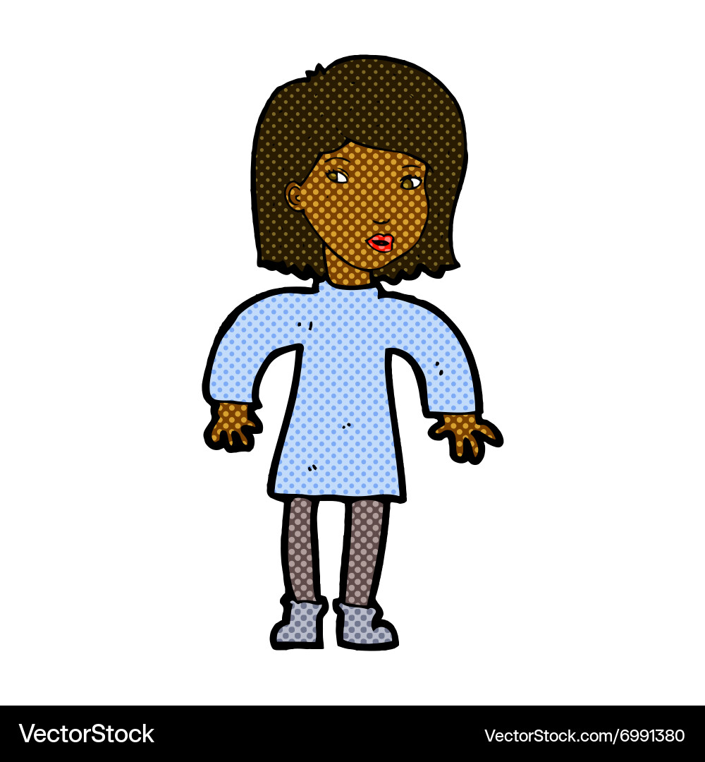 Comic cartoon cautious woman Royalty Free Vector Image