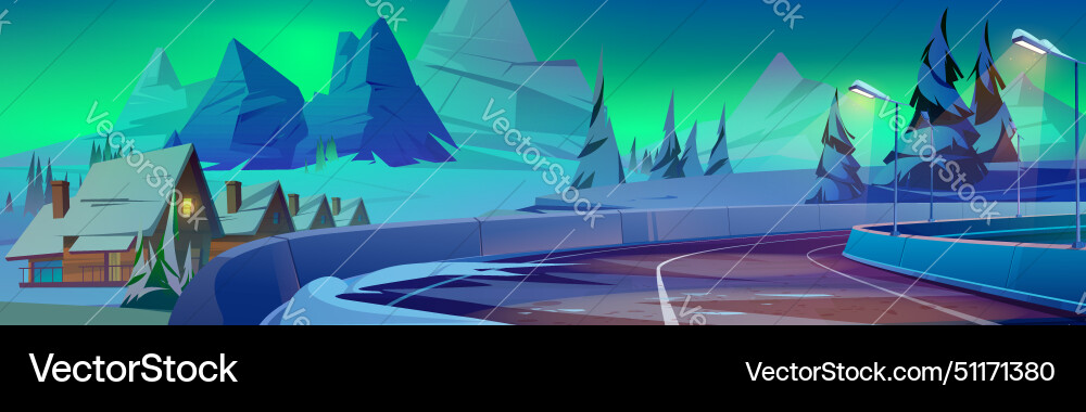 Winter snow road on mountain ski resort landscape Vector Image