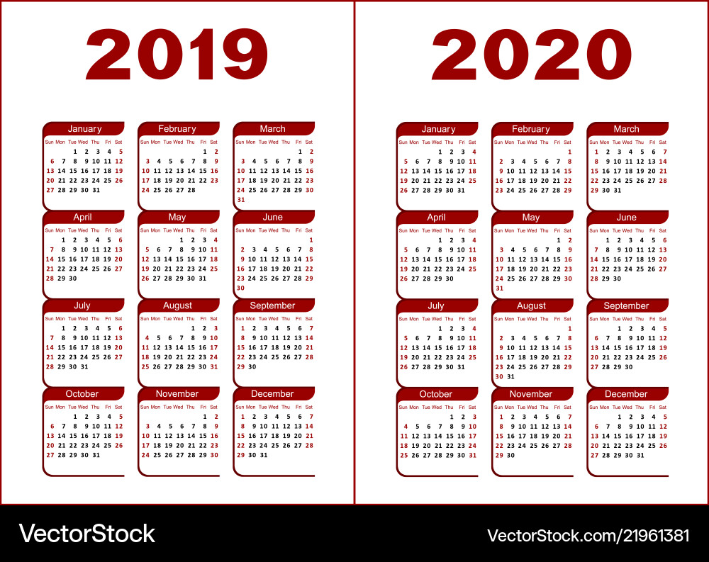 Calendar 2019 2020 Royalty Free Vector Image - VectorStock