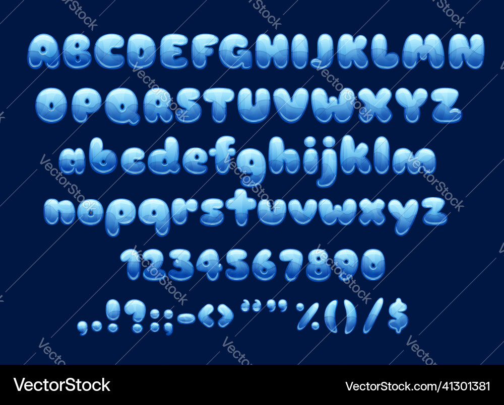 Cartoon water bubbles and drops font aqua letters Vector Image