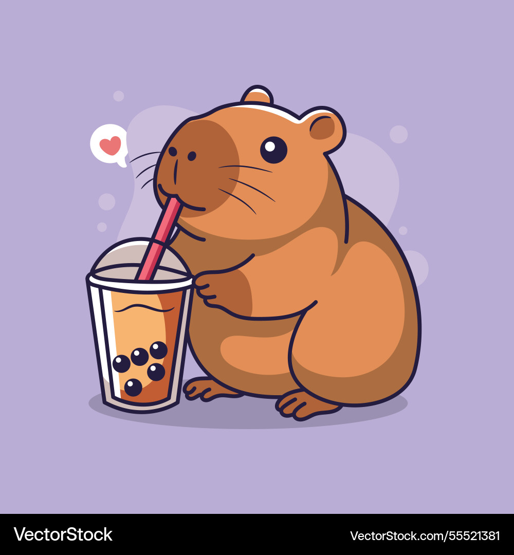 Cute capybara drink of boba Royalty Free Vector Image