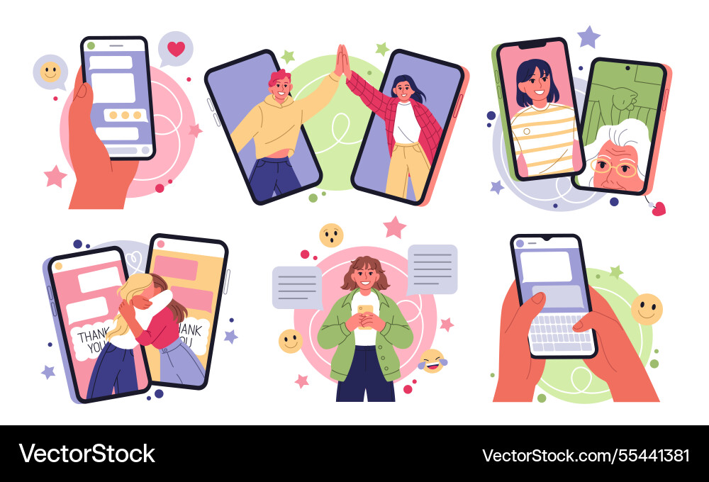 Friend on phone online communication smartphone Vector Image