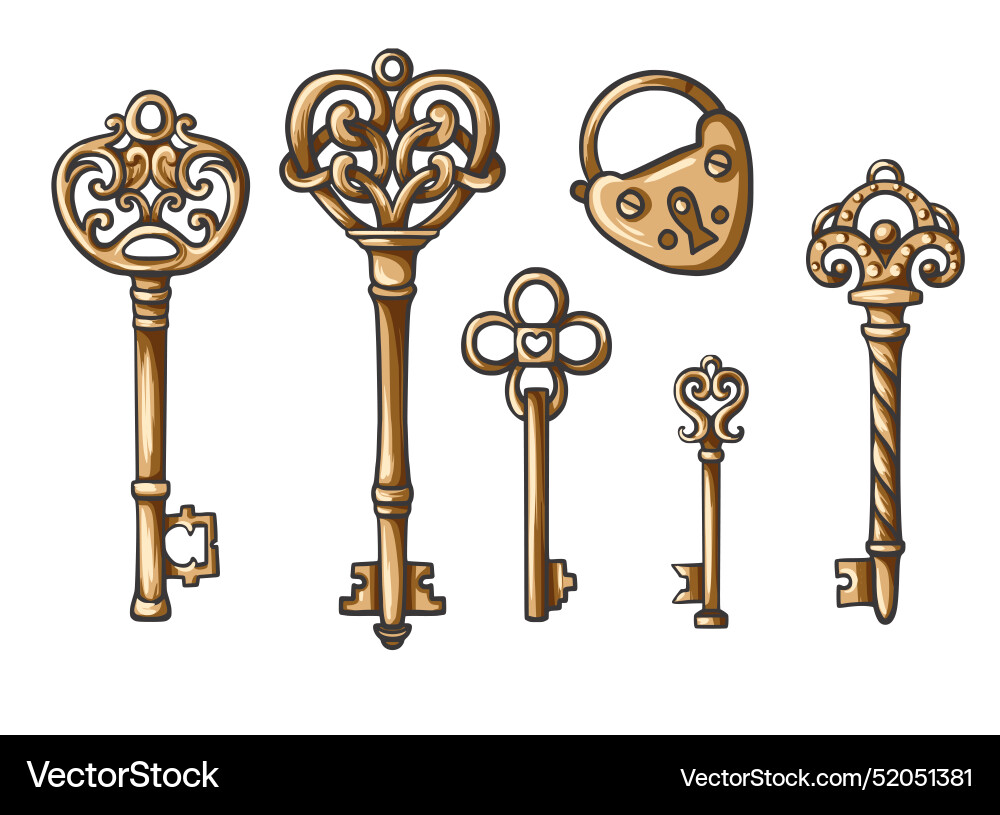 Golden vintage keys isolated Royalty Free Vector Image