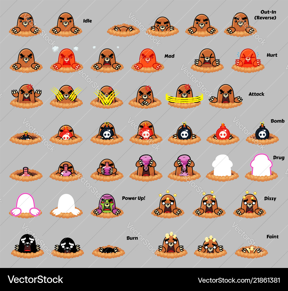 Mole game sprites Royalty Free Vector Image - VectorStock