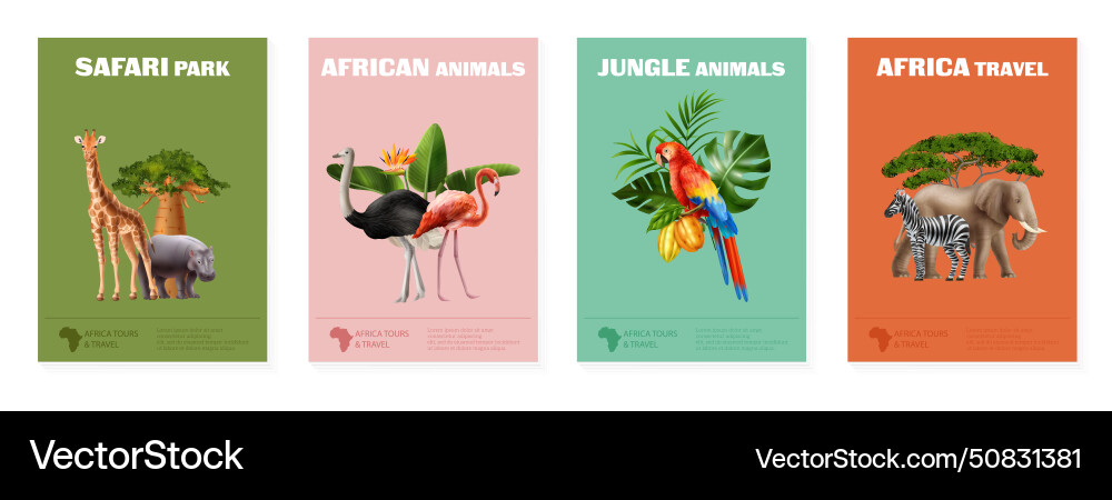 Realistic africa animals poster set with four Vector Image