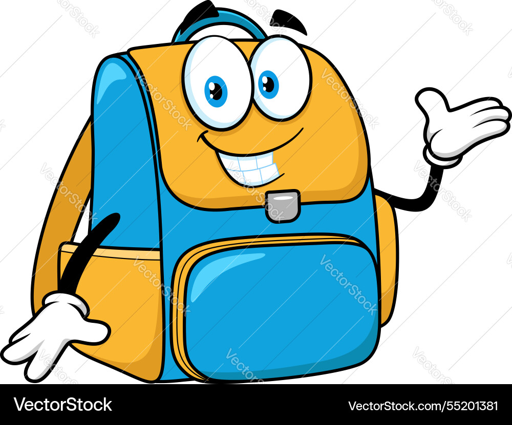 School backpack cartoon character Royalty Free Vector Image