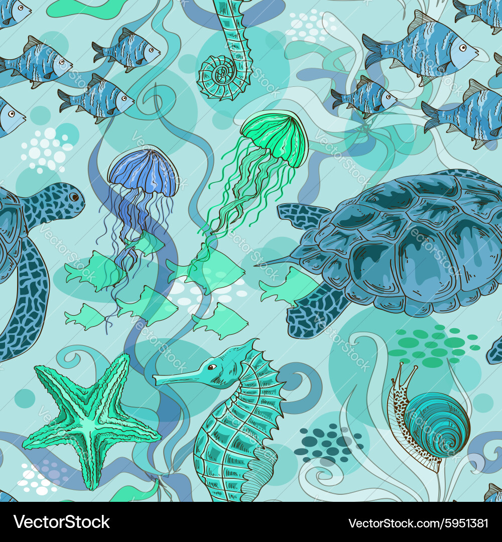 Seamless pattern of sea animals Royalty Free Vector Image