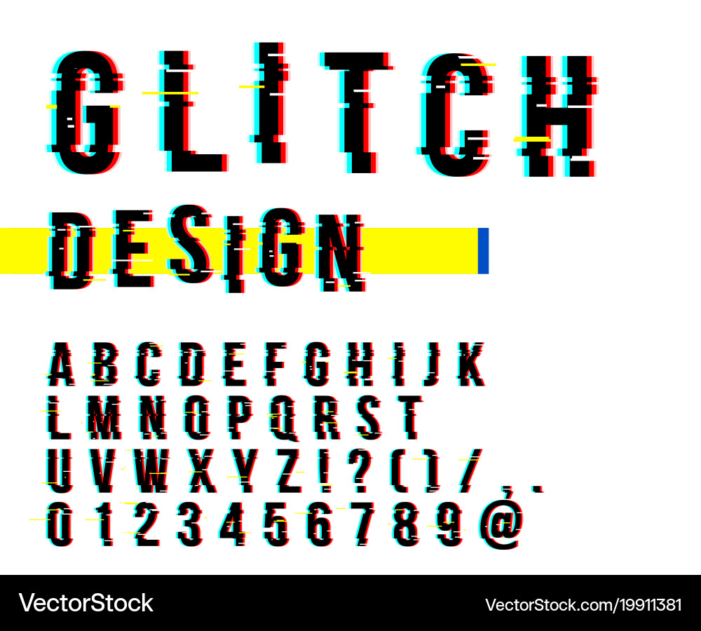 Trendy style distorted glitch typeface letters Vector Image