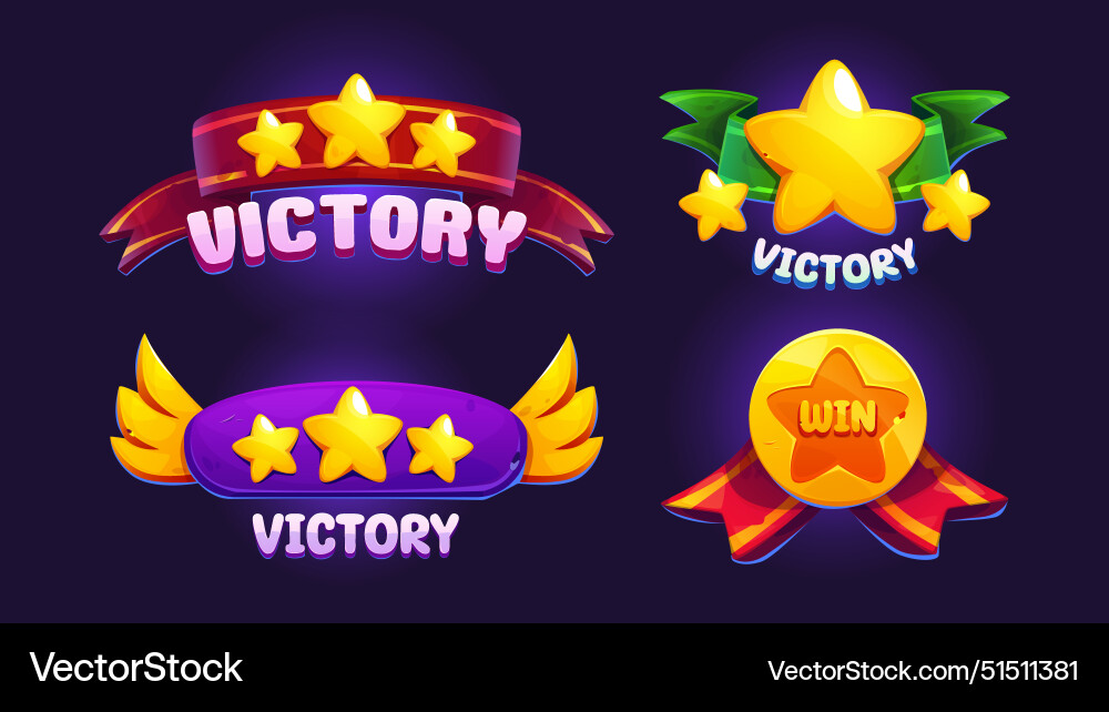 Victory game badges set isolated on background Vector Image
