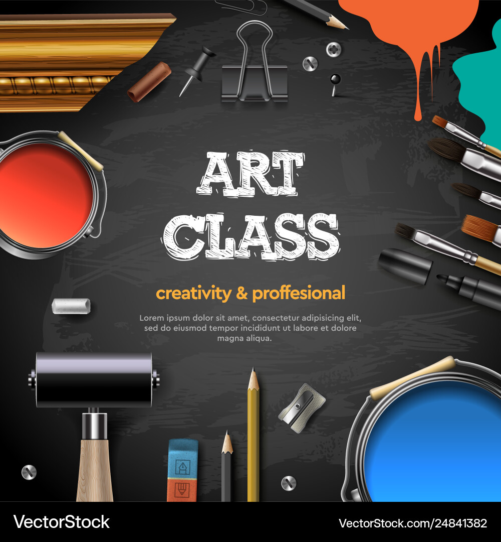 Art Studio Background - Chalkboard & Supplies Vector Image