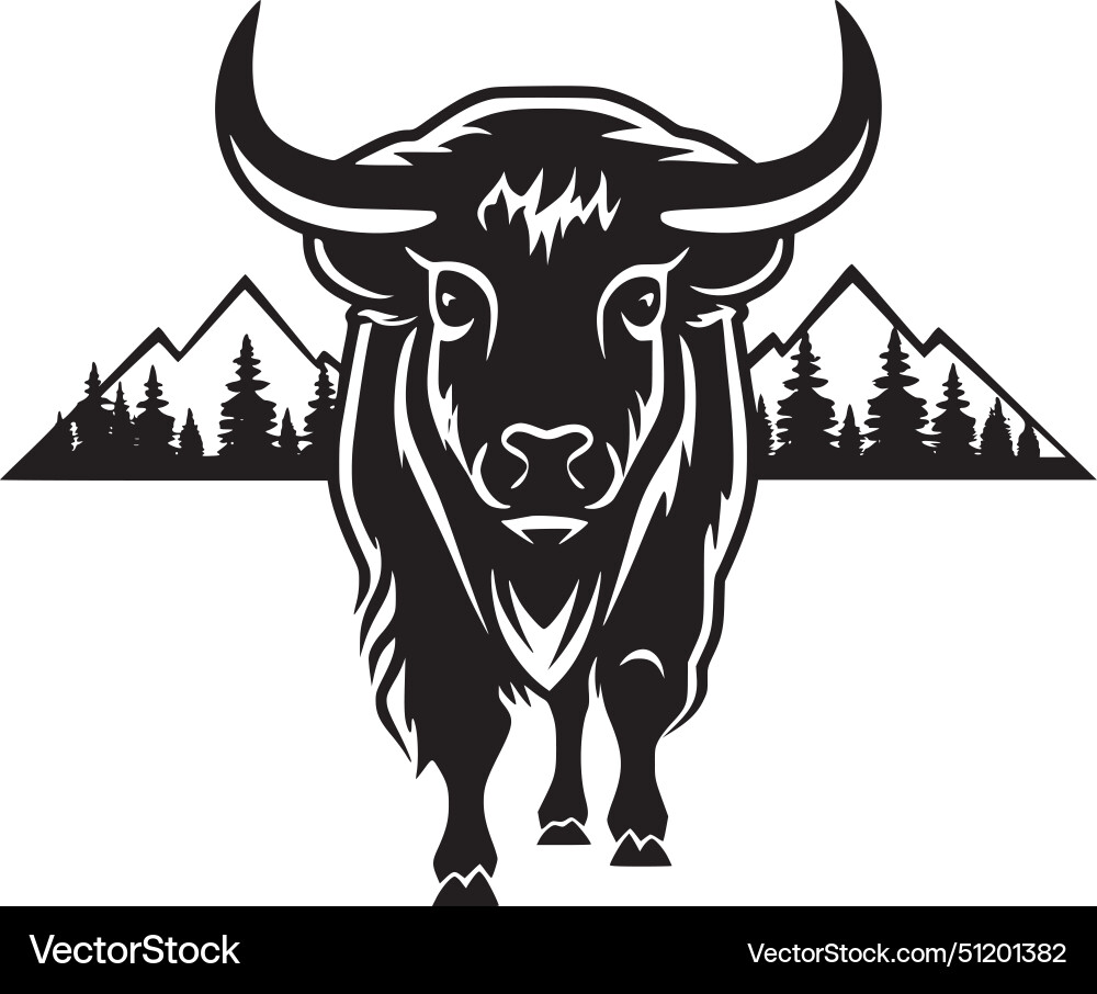 Bison - black and white Royalty Free Vector Image