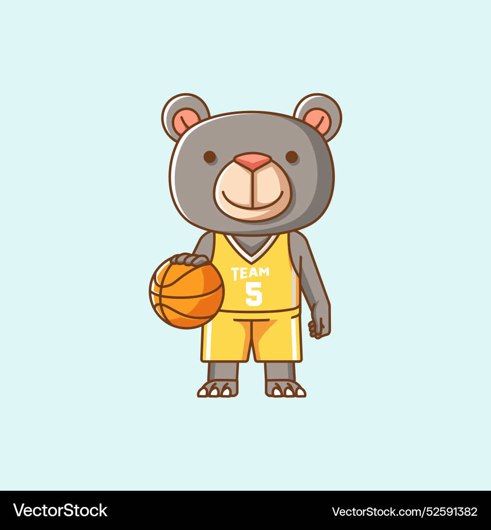 Cute teddy bear basketball player play basket Vector Image