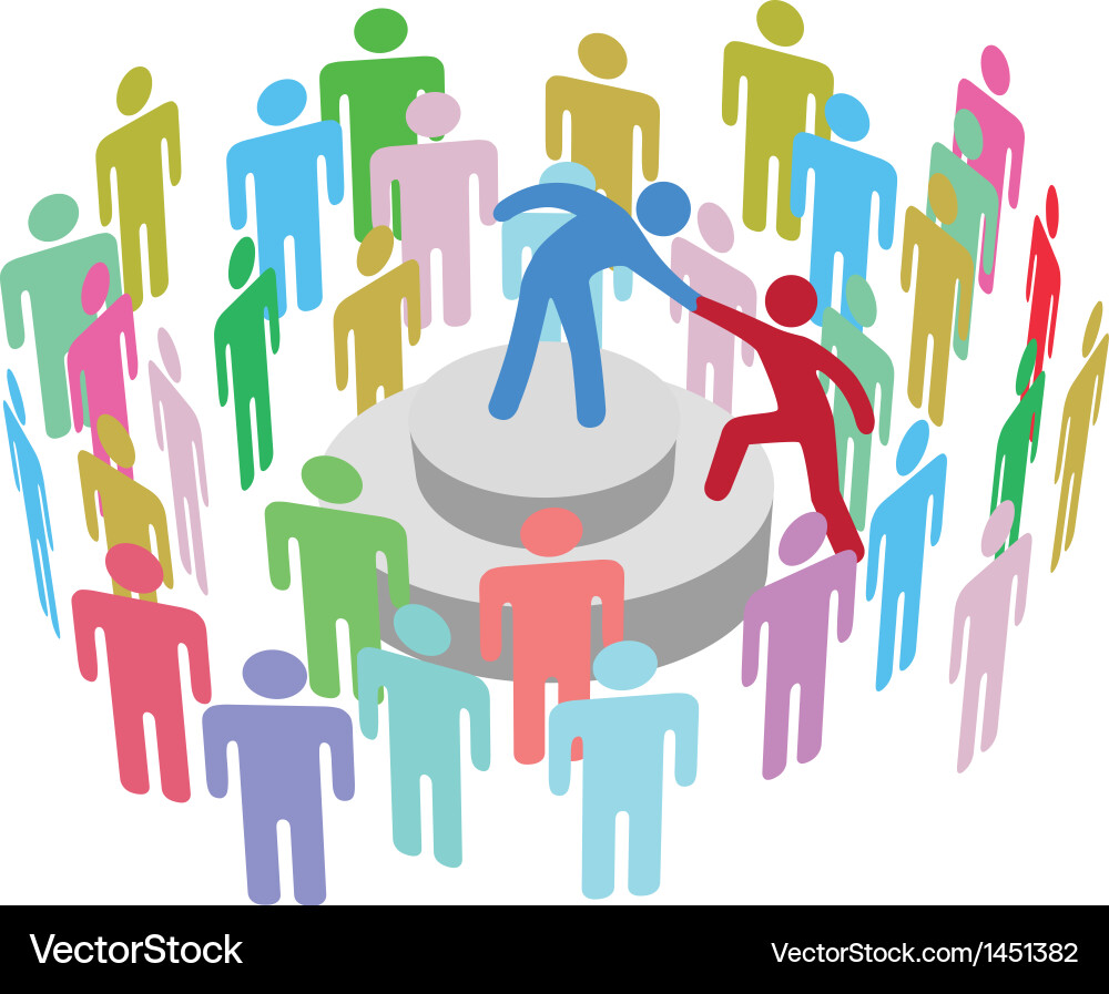 Leader helps person speak to group Royalty Free Vector Image