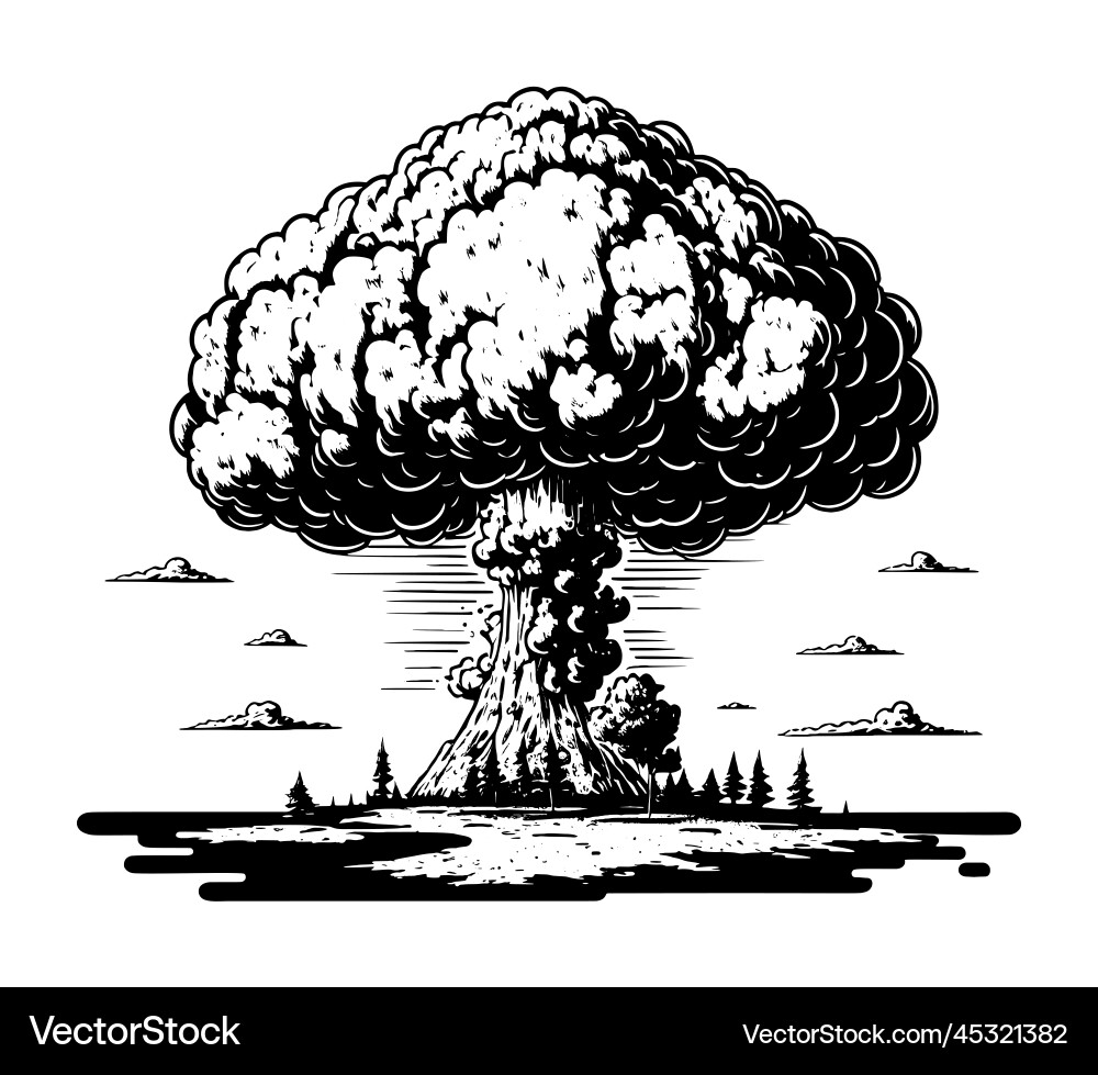 Nuclear explosion hand drawn sketch Royalty Free Vector