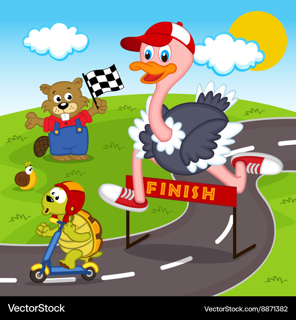 Ostrich vs. Turtle Race Royalty Free Vector Image