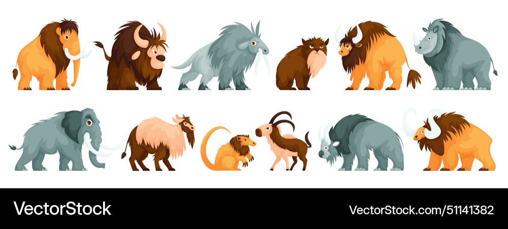 Set of isolated primitive animals antediluvian Vector Image