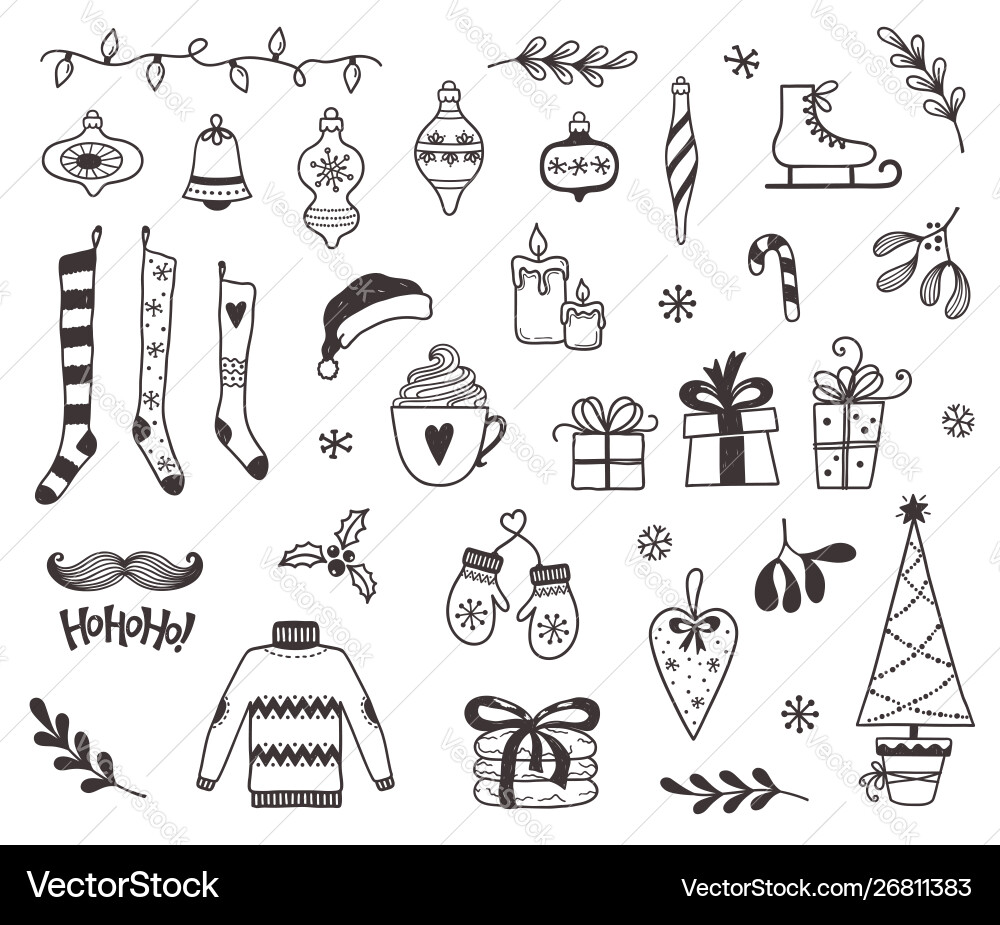 Christmas doodles Royalty Free Vector Image - VectorStock