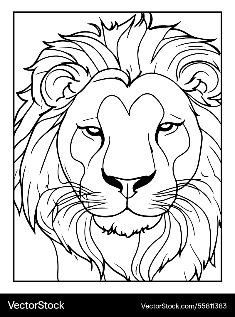 Cute lion face coloring page for kids Royalty Free Vector