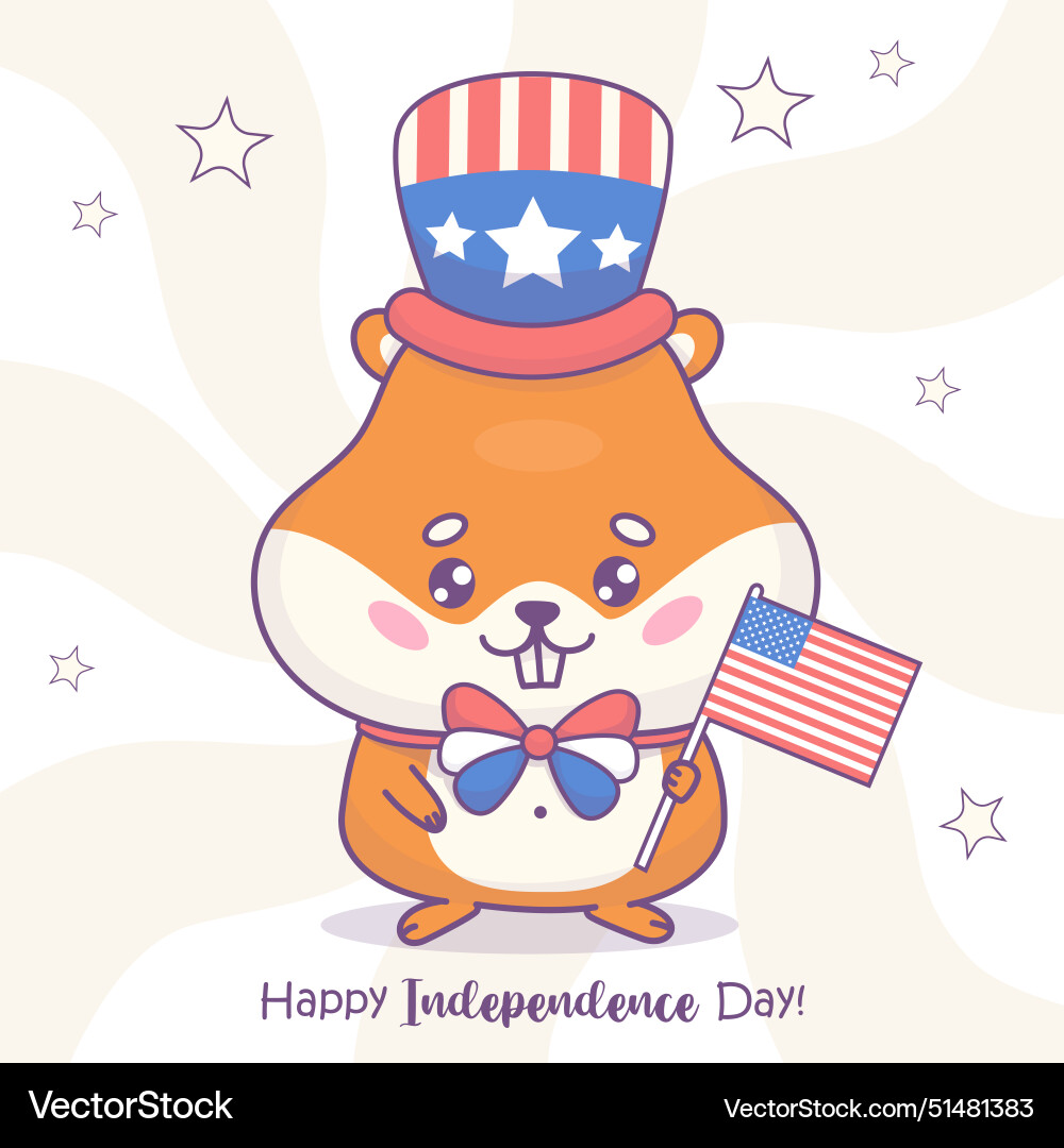 Festive patriotic hamster with american flag Vector Image