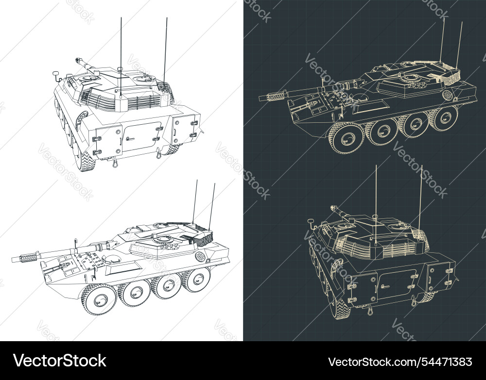 Heavy armoured fighting vehicle blueprints Vector Image