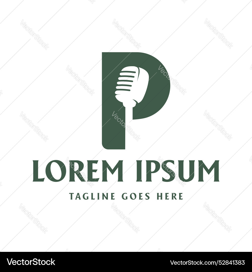 Initial letter p with microphone mic icon Vector Image
