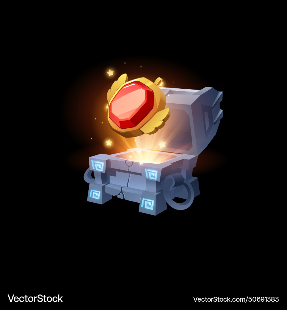 Opened treasure chest and golden amulet with red Vector Image