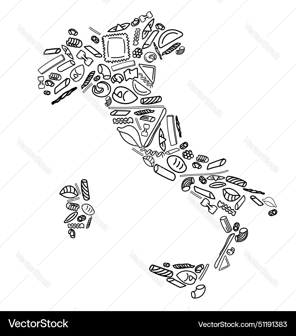 Pasta or italian macaroni italy map Royalty Free Vector