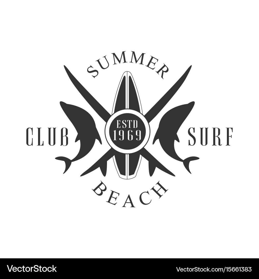 Summer beach surf club logo template black Vector Image