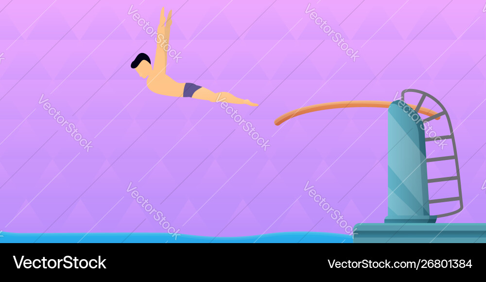 Diving board jump concept banner cartoon style Vector Image
