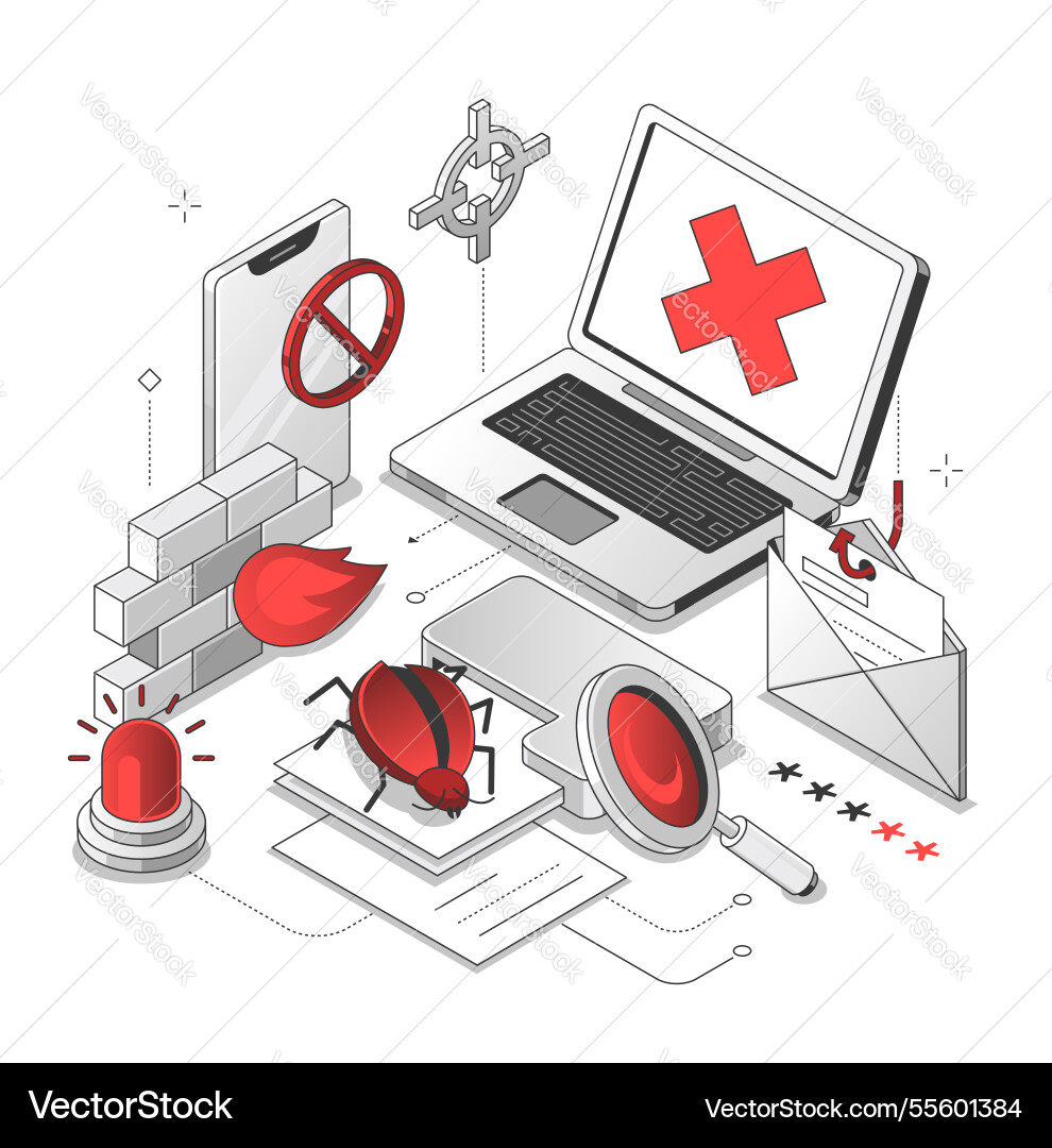 Protection against computer viruses - isometric Vector Image