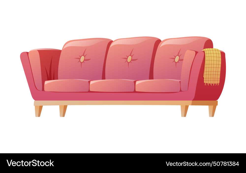 Soft comfortable home red sofa with a blanket Vector Image
