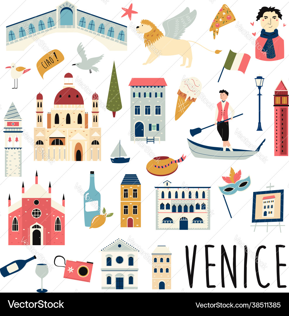 Berühmte Symbole und Wahrzeichen venice Vektorbild