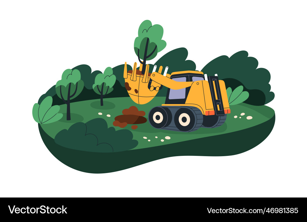 Excavator machine uprooting removing digging out Vector Image