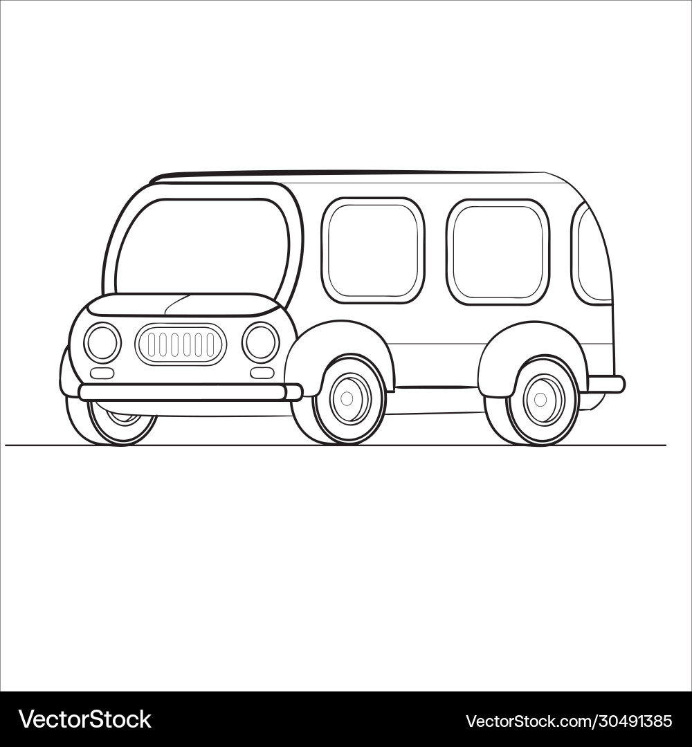 Minibus outline coloring isolated object Vector Image