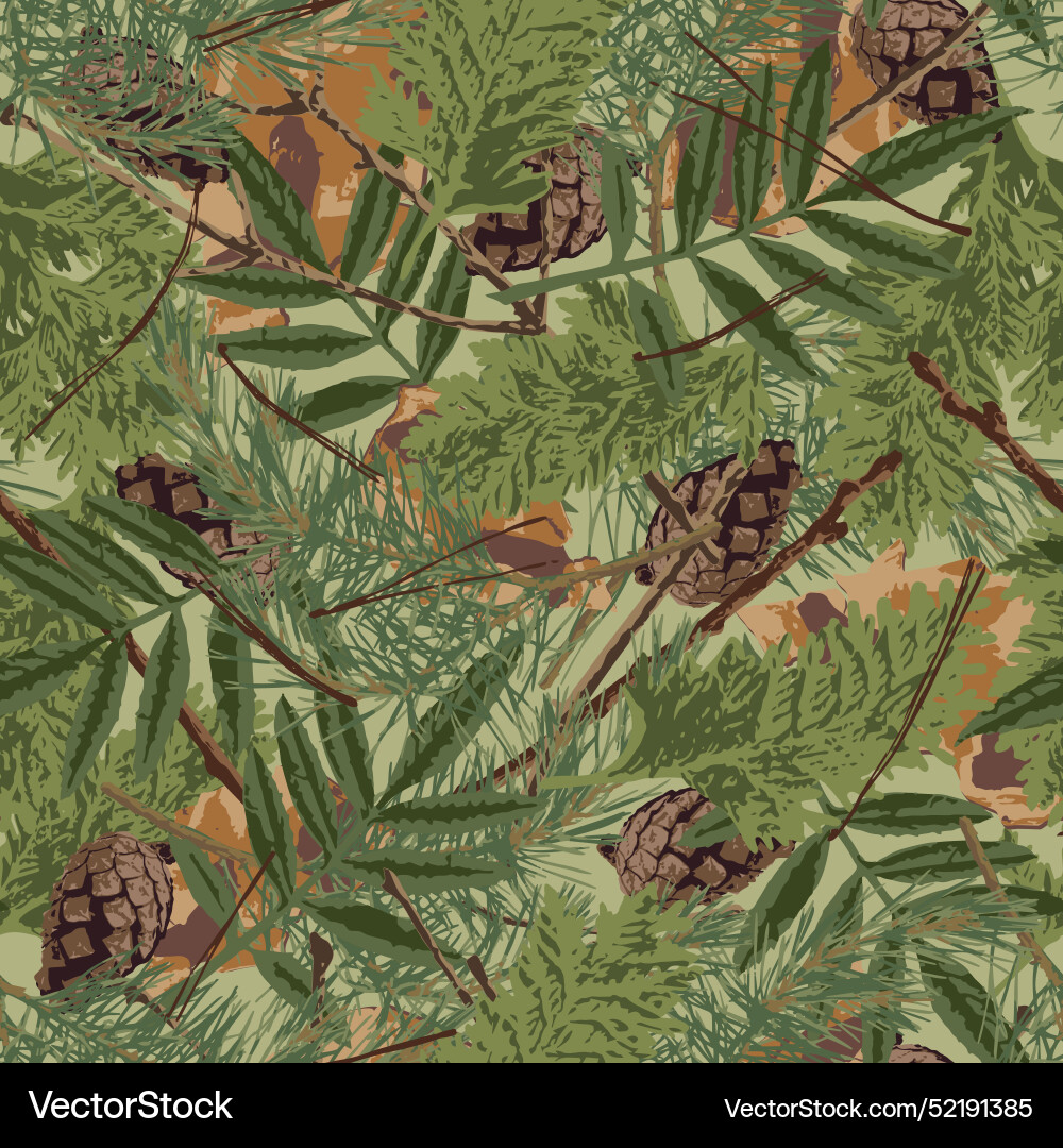 Seamless green camo pattern with forest foliage Vector Image