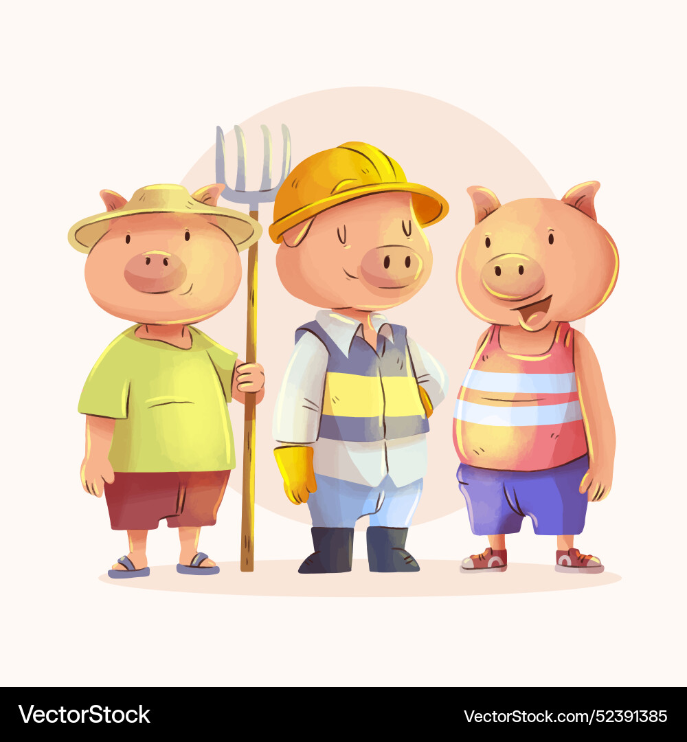 Watercolor the three little pigs Royalty Free Vector Image