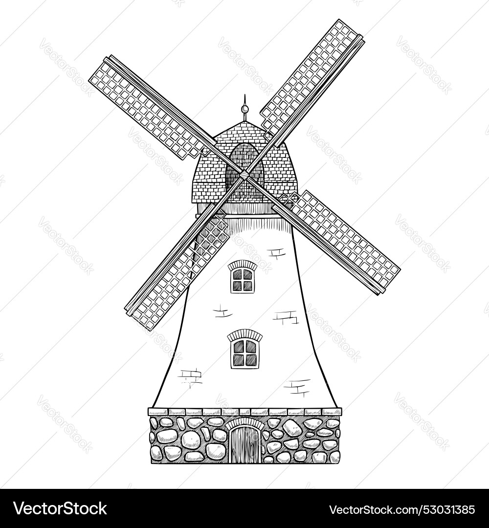 Windmill drawing of old Royalty Free Vector Image