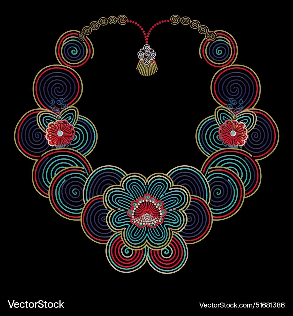 3d japanese floral embroidery neckline pattern Vector Image