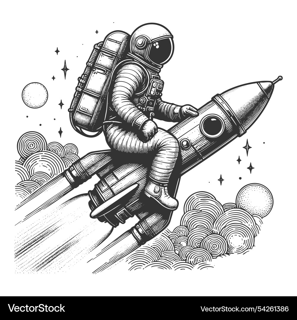 Astronaut riding rocket with peace sign Royalty Free Vector