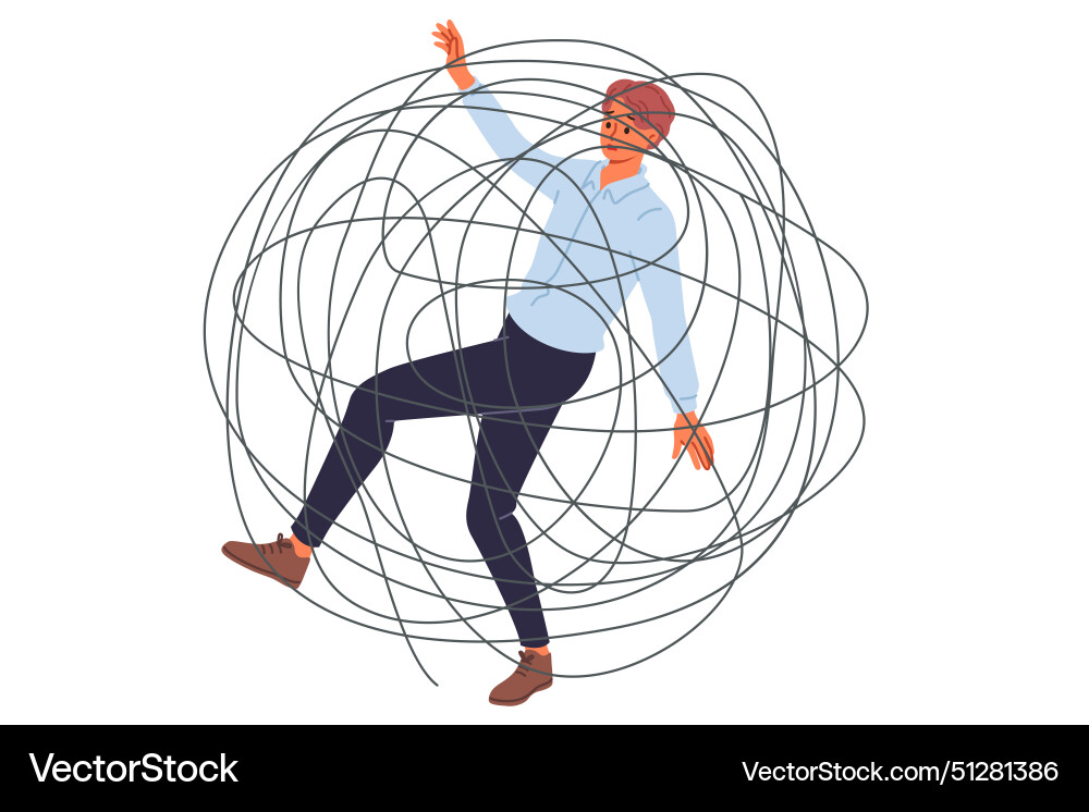 Business man is trapped in problems and troubles Vector Image