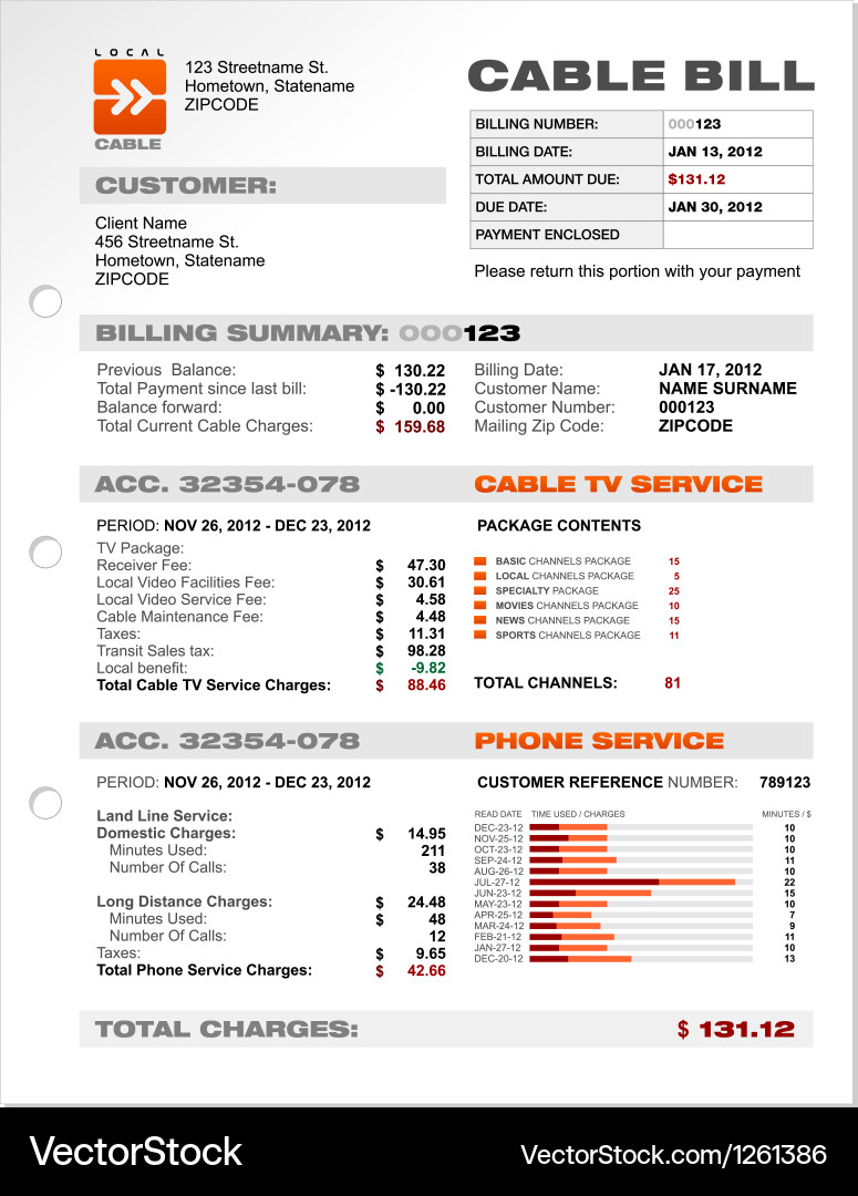Cable Bill Template - Invoice Sample Royalty Free Vector