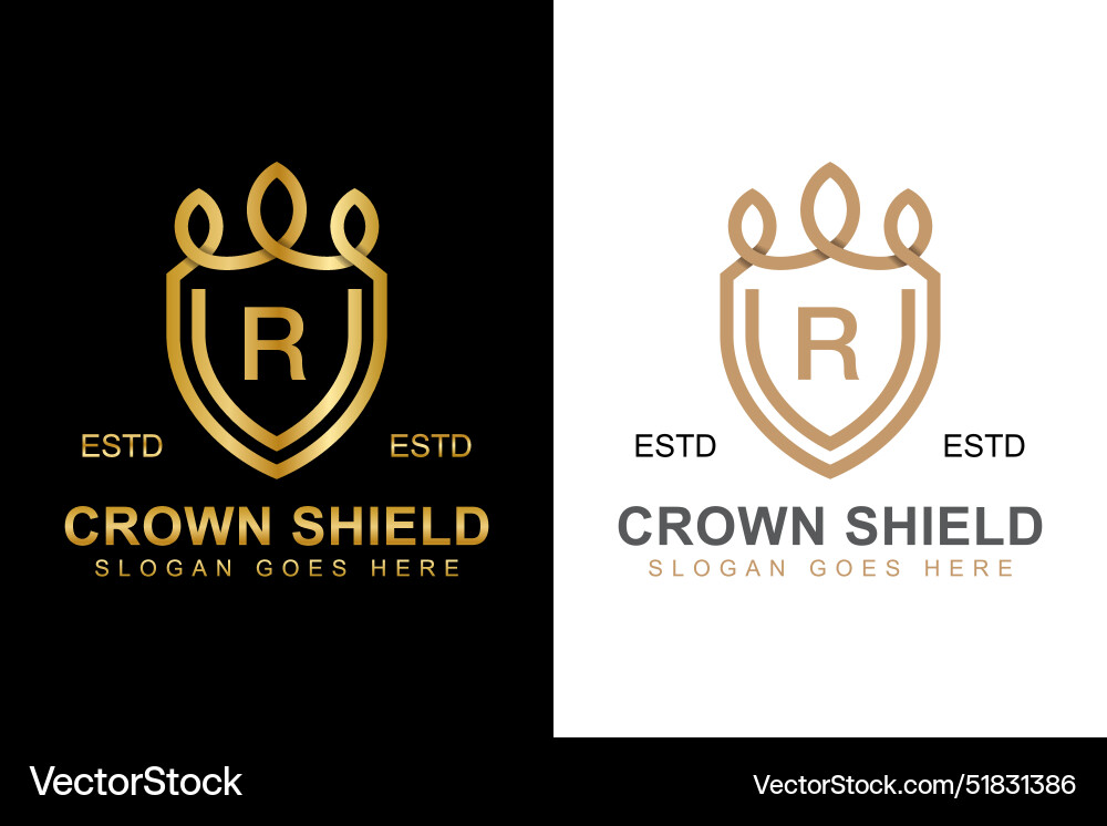 Elegant line art crown and shield logo with Vector Image