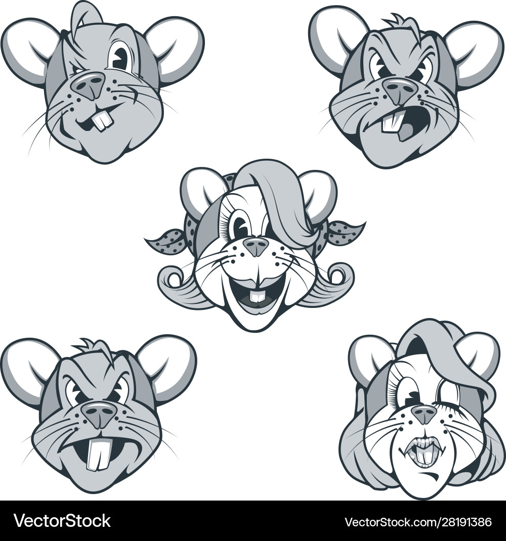 Five rat characters in cartoon style Royalty Free Vector