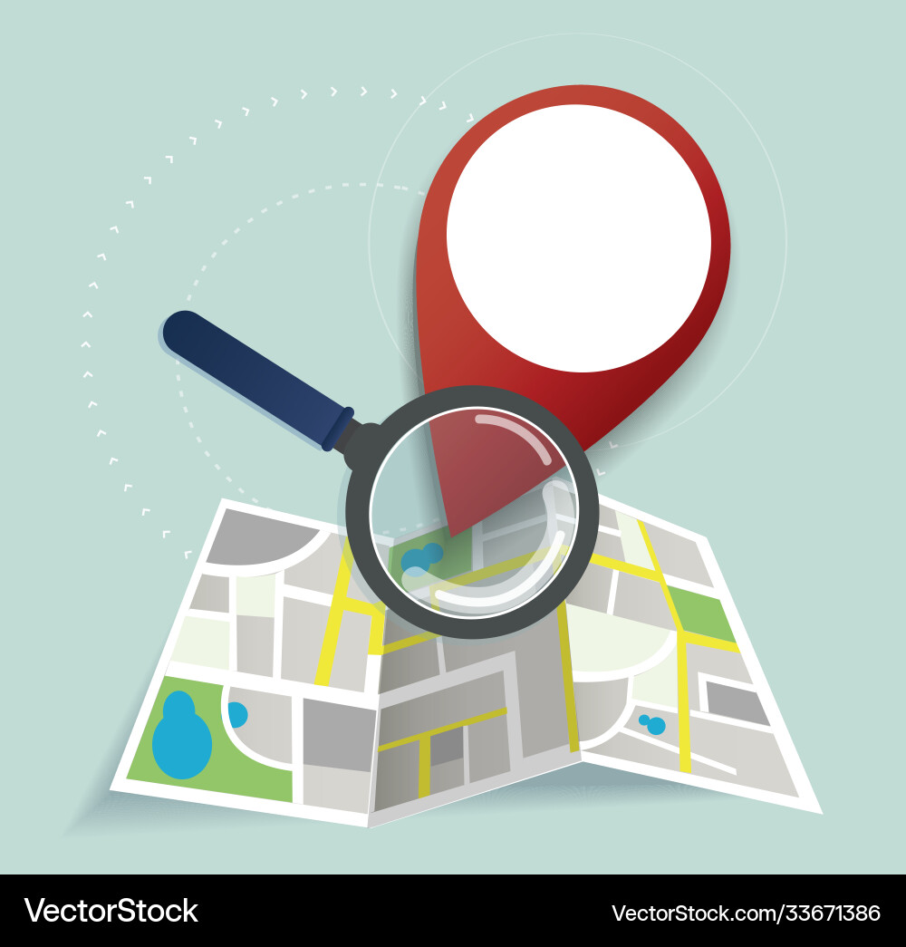 Magnifying glass and pin location icon map Vector Image