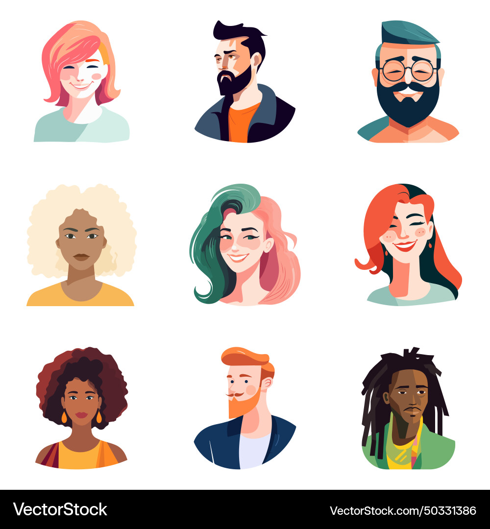 People avatars flat icon set isolated on white Vector Image