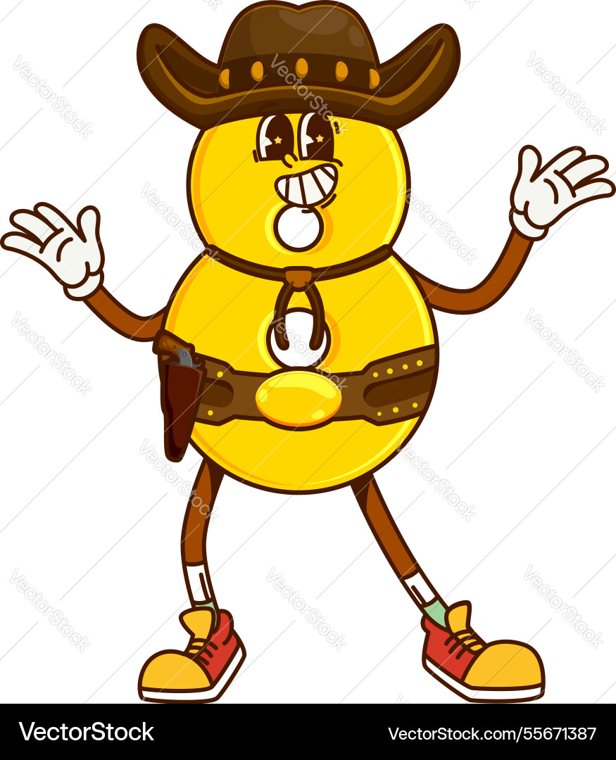 Cartoon groovy math character number 8 cowboy Vector Image