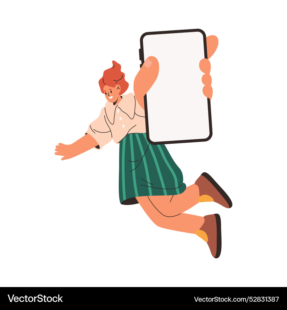 Female character showing phone screen Royalty Free Vector